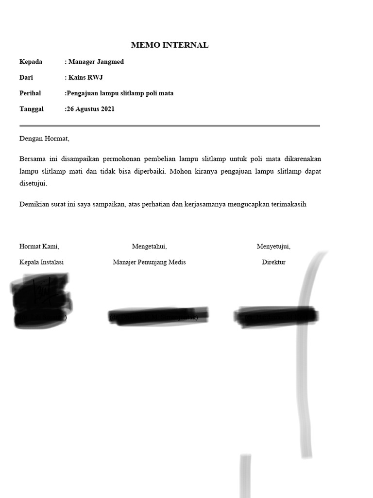 Template Memo + Bon Biru Pengajuan Lampu Slitlamp | PDF