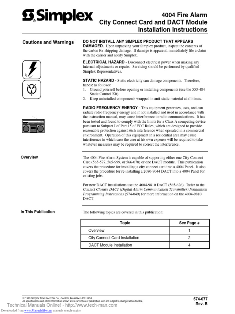 4004 Fire Alarm City Connect Card and DACT Module Installation ...