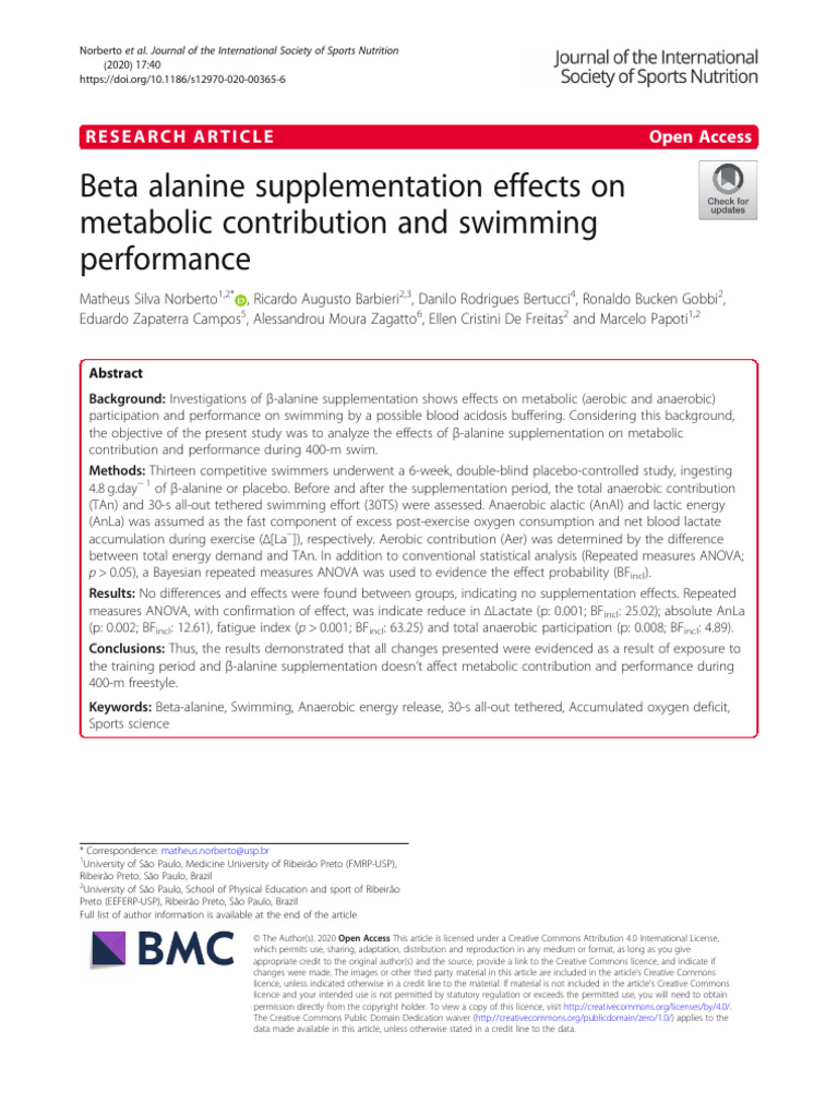 Beta Alanine Supplementation Effects On Metabolic Contribution and ...