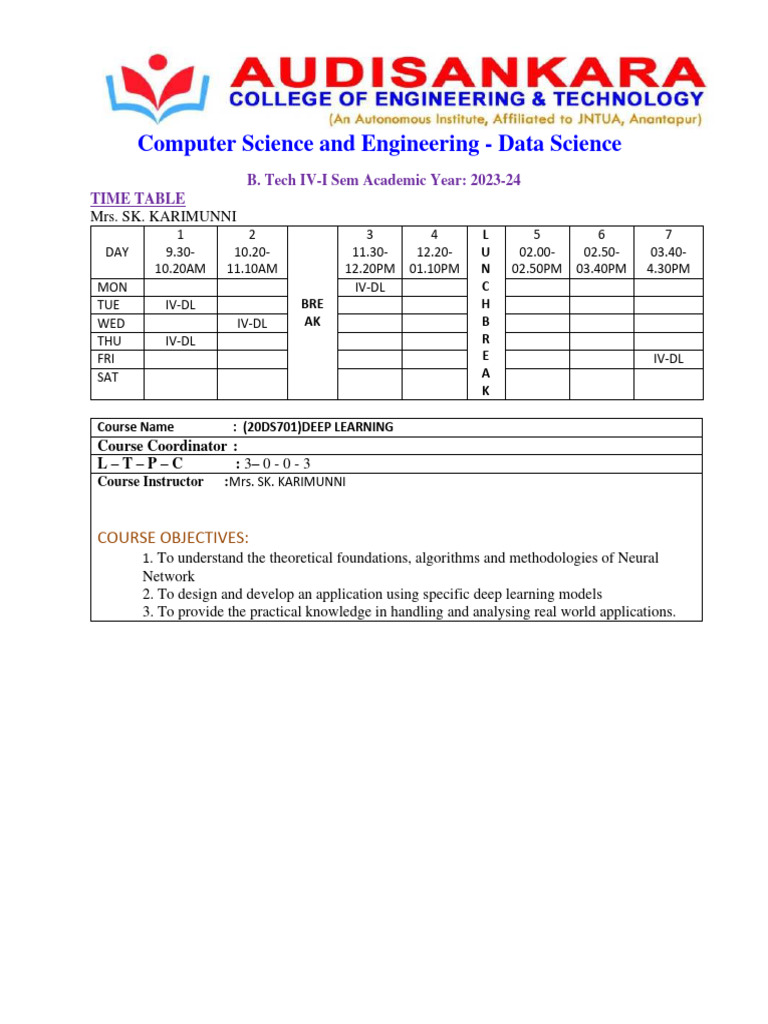 Deep Learning - Lesson Plan | PDF | Deep Learning | Learning
