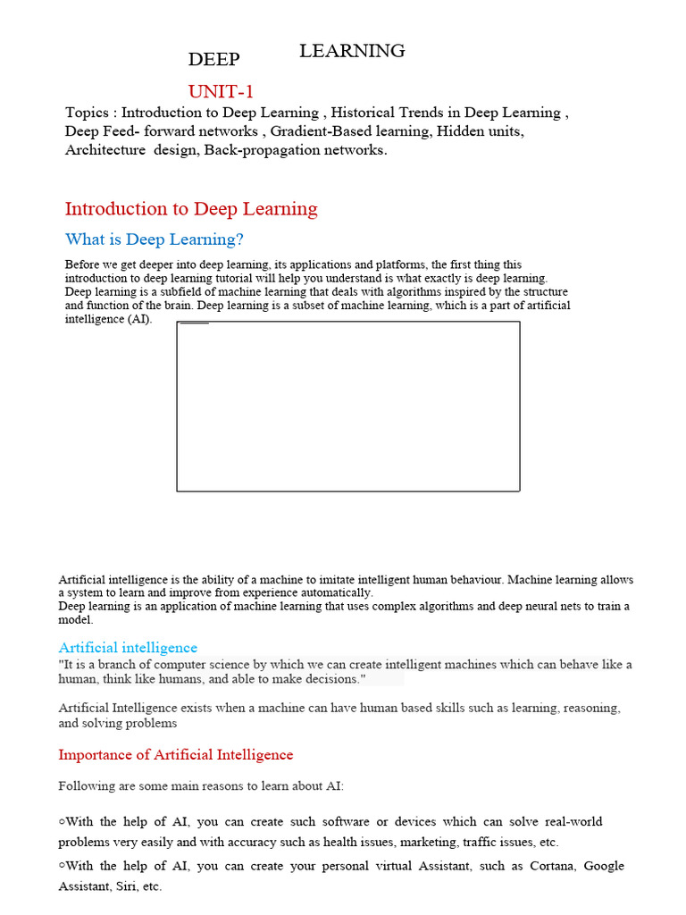 Deep Learning Unit-1 Finals | PDF | Deep Learning | Artificial Neural Network