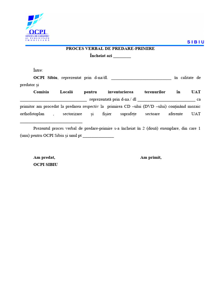 Proces Verbal de Predare-Primire | PDF