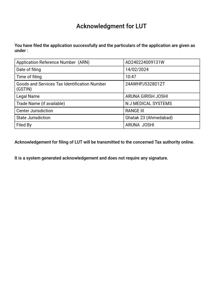 Acknowledgement GST RFD - 11 | PDF