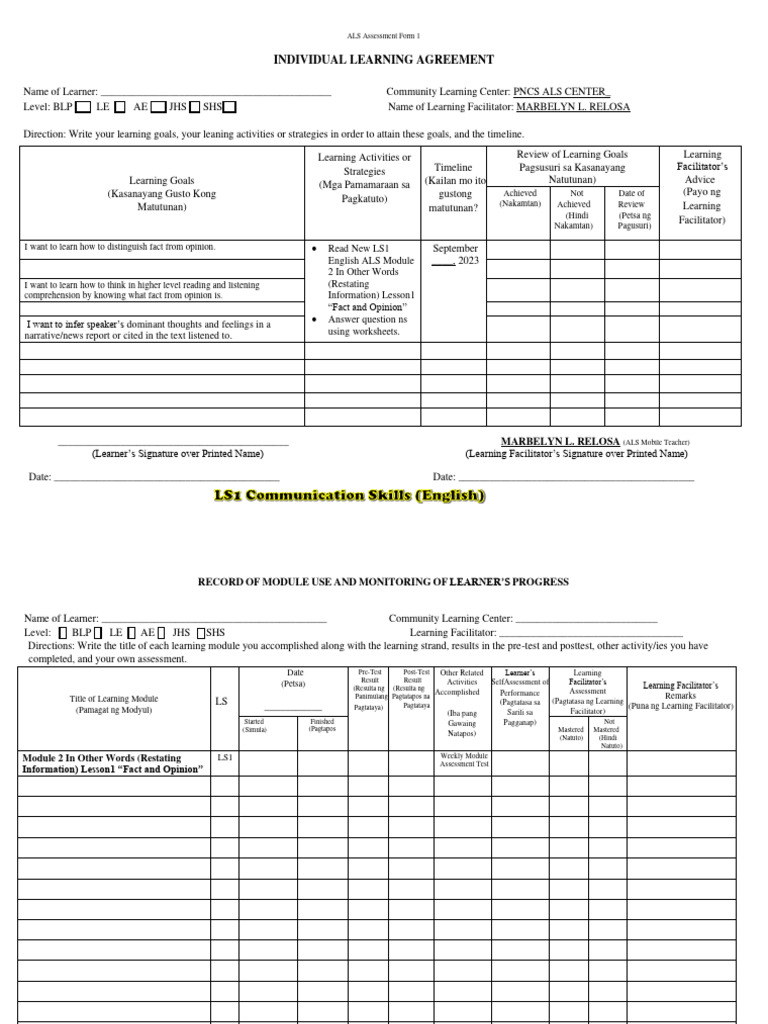 ILA-Form1-2-Sample-Lesson 1 Fact & Opinion | PDF | Human Communication ...