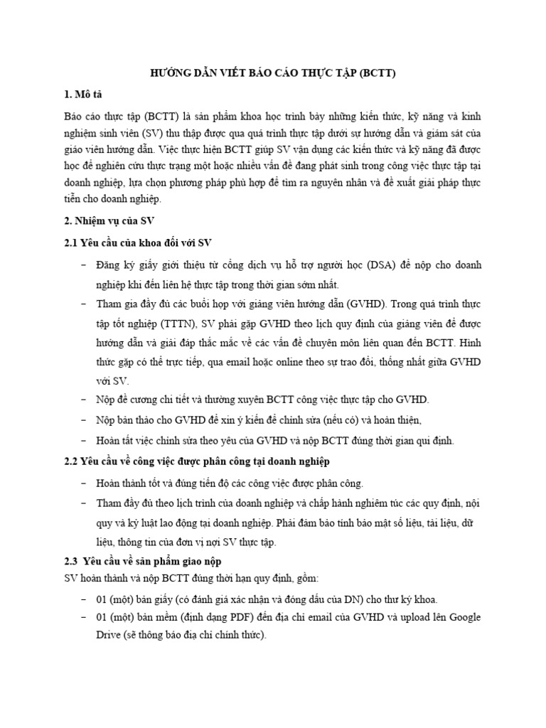 Hướng dẫn viết Báo cáo thực tập-SFL- Cập nhật T8-2023 | PDF