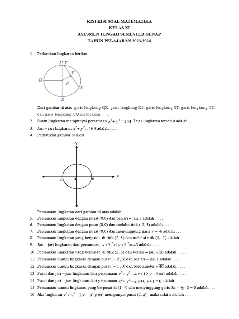 Kisi Kisi Soal Matematika PTS Genap 2024 | PDF | Metode & Bahan Ajar | Sains & Matematika