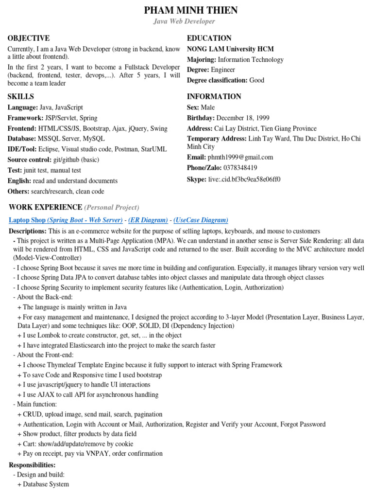 Phamminhthien Javadeveloper Pdf Spring Framework Java Script
