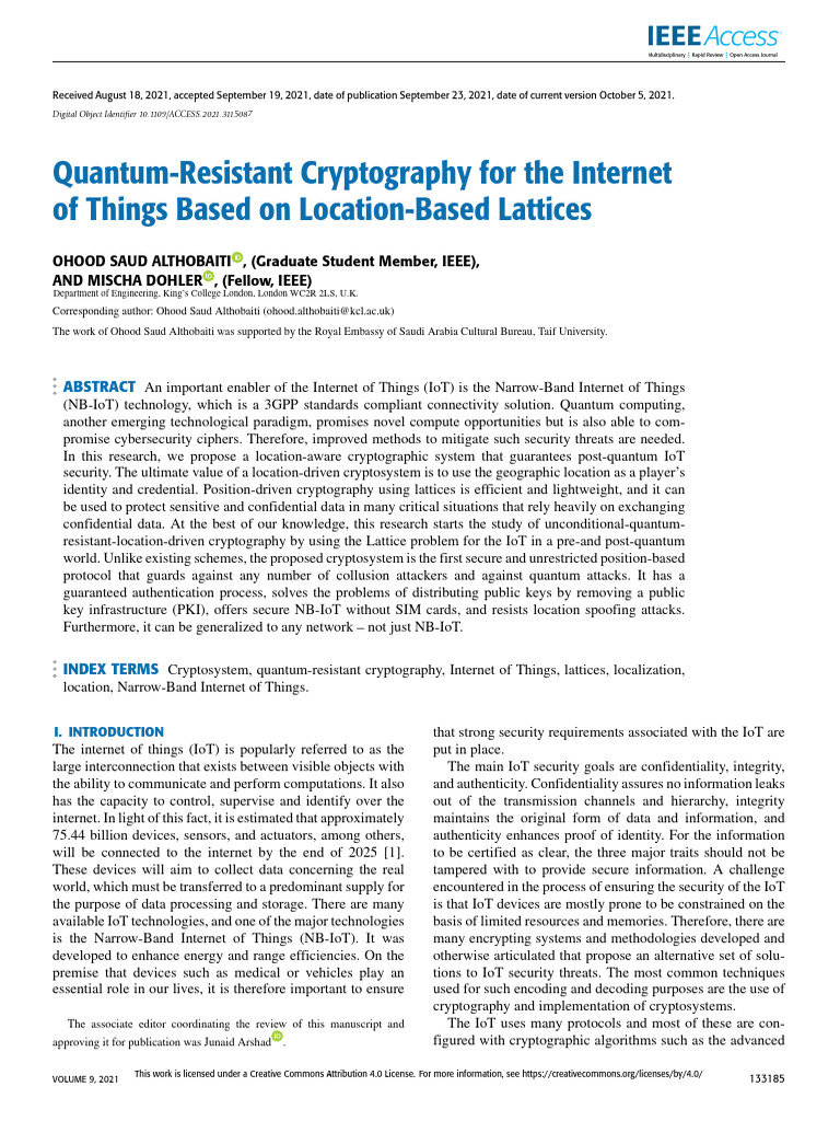 Quantum-Resistant Cryptography For The Internet of Things Based On Location-Based Lattices | PDF ...