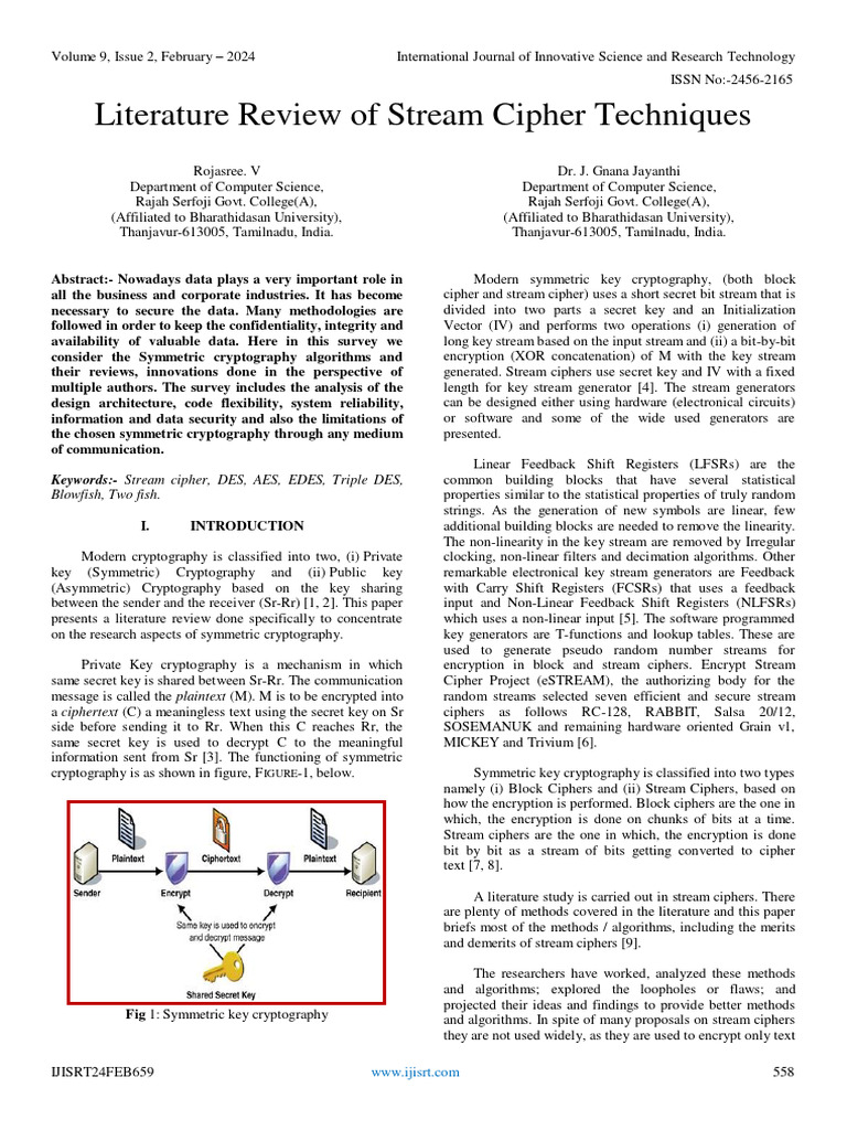 Stream Cipher Techniques Review 2024 | PDF | Cryptography | Key ...
