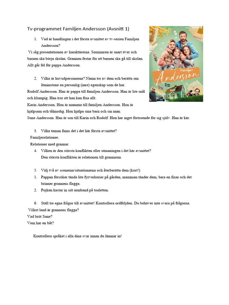 Familjen Andersson. Avsnitt 1 | PDF