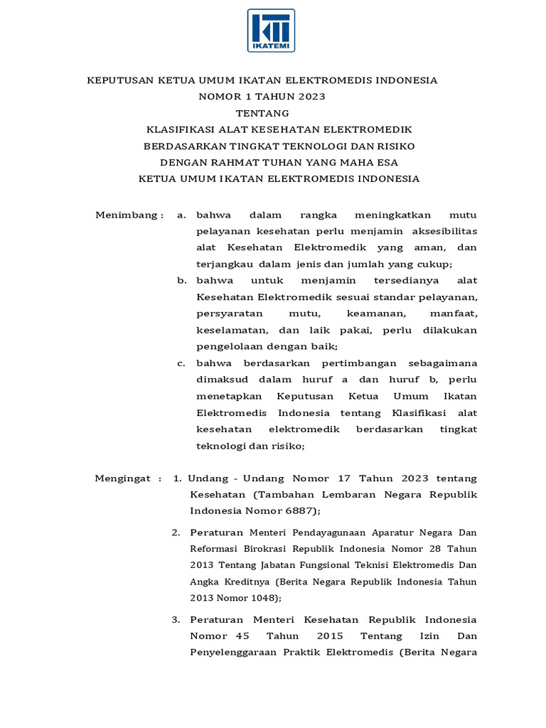 Klasifikasi Alat Kesehatan Elektromedik | PDF | Teknologi & Rekayasa