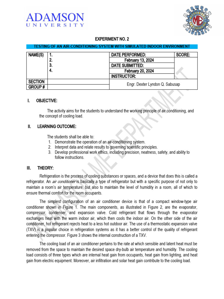 Experiment #2 - Testing of An Air-Conditioning System With Simulated ...