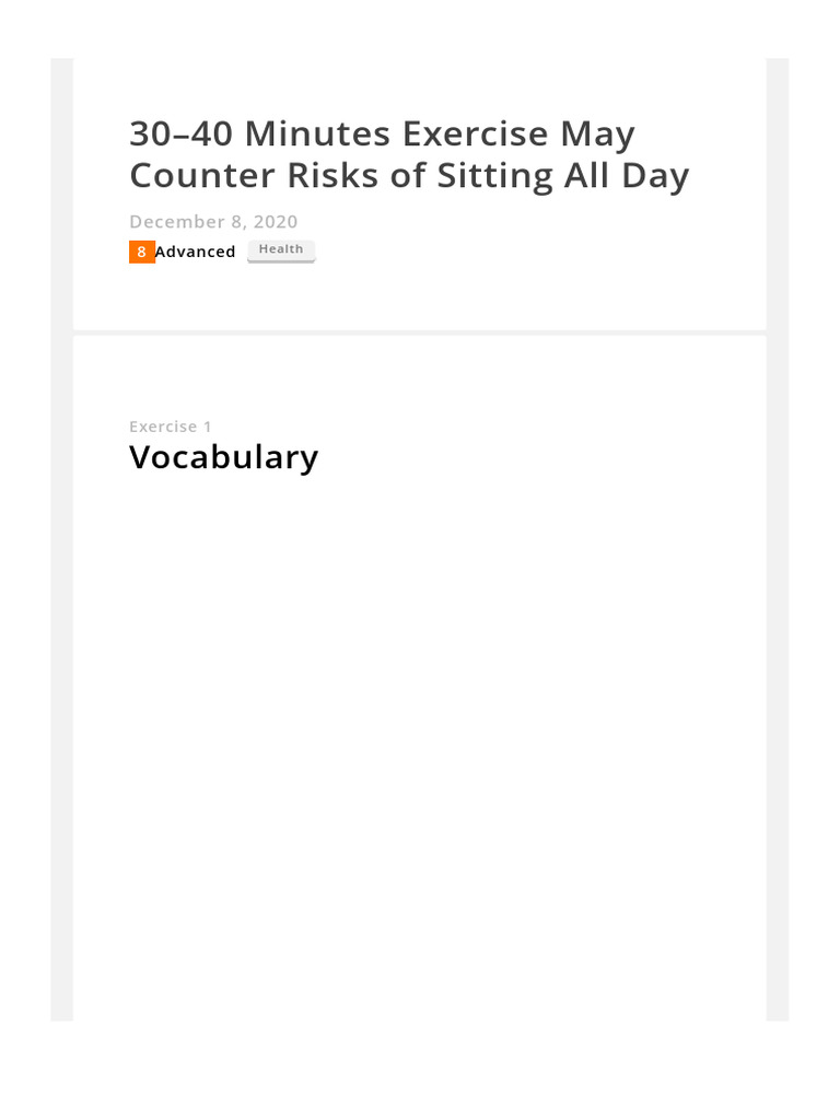 30-40 Minutes Exercise May Counter Risks of Sitting All Day - Engoo ...