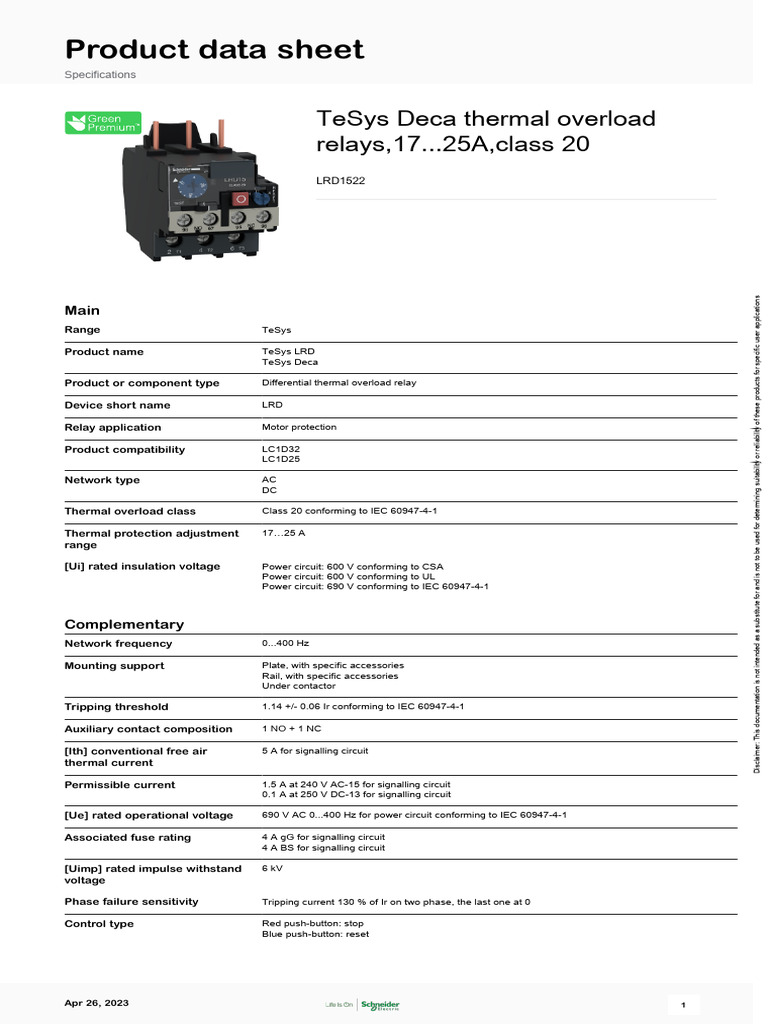TeSys Deca Overload Relays - LRD1522 | PDF | Relay | Electrical Equipment