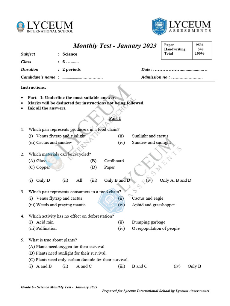 Grade 6 Science | PDF | Predation | Photosynthesis