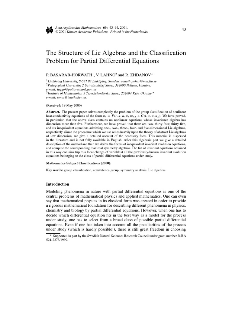 The Structure Of Lie Algebras And The Classification Problem For Partial Differential Equations