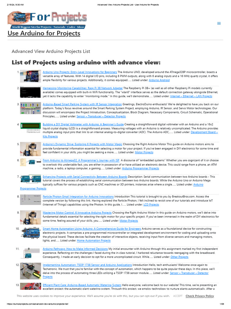 Advanced View Arduino Projects List - Use Arduino for Projects 1 | PDF | Arduino | Sensor
