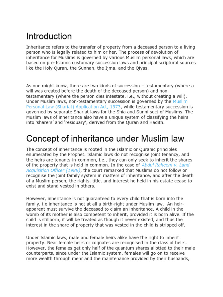 Inheritance in Islamic Law | PDF | Religion & Spirituality