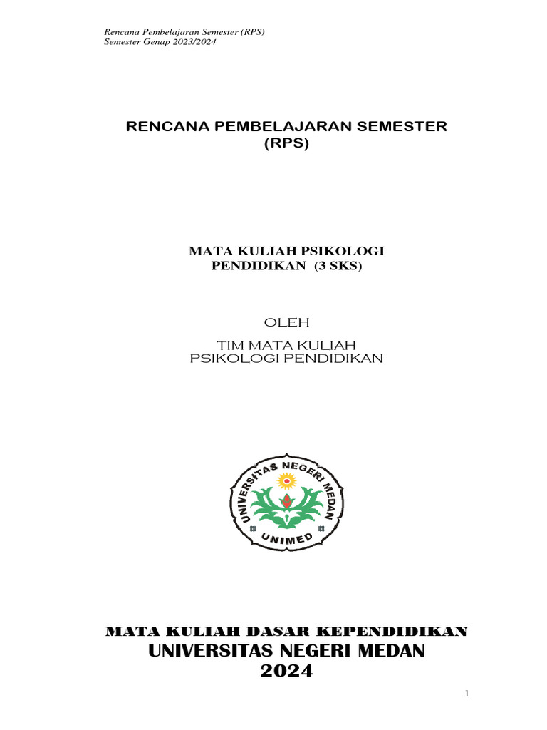 RPS MK PSIKOLOGI PENDIDIKAN 2024 Revisi | PDF | Karier & Perkembangan