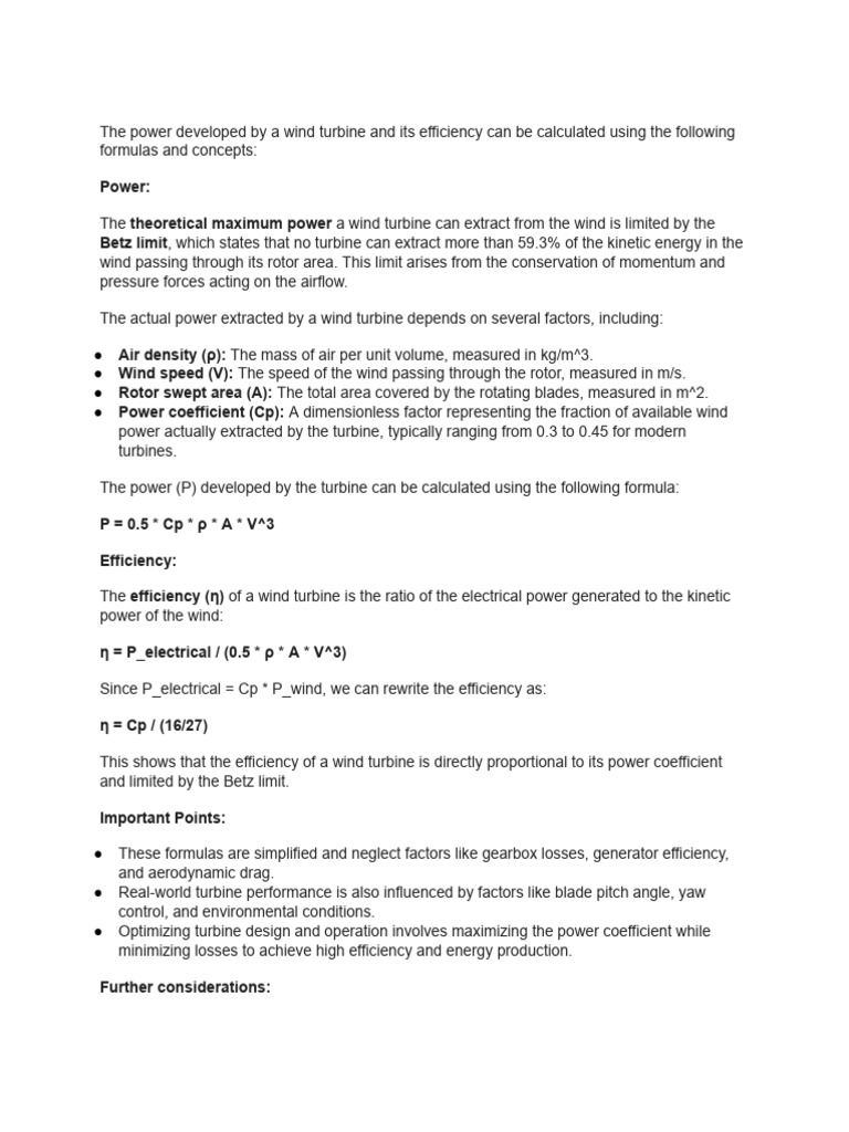 Derive Power Developed by Wind Turbine and Its Efficiency | PDF