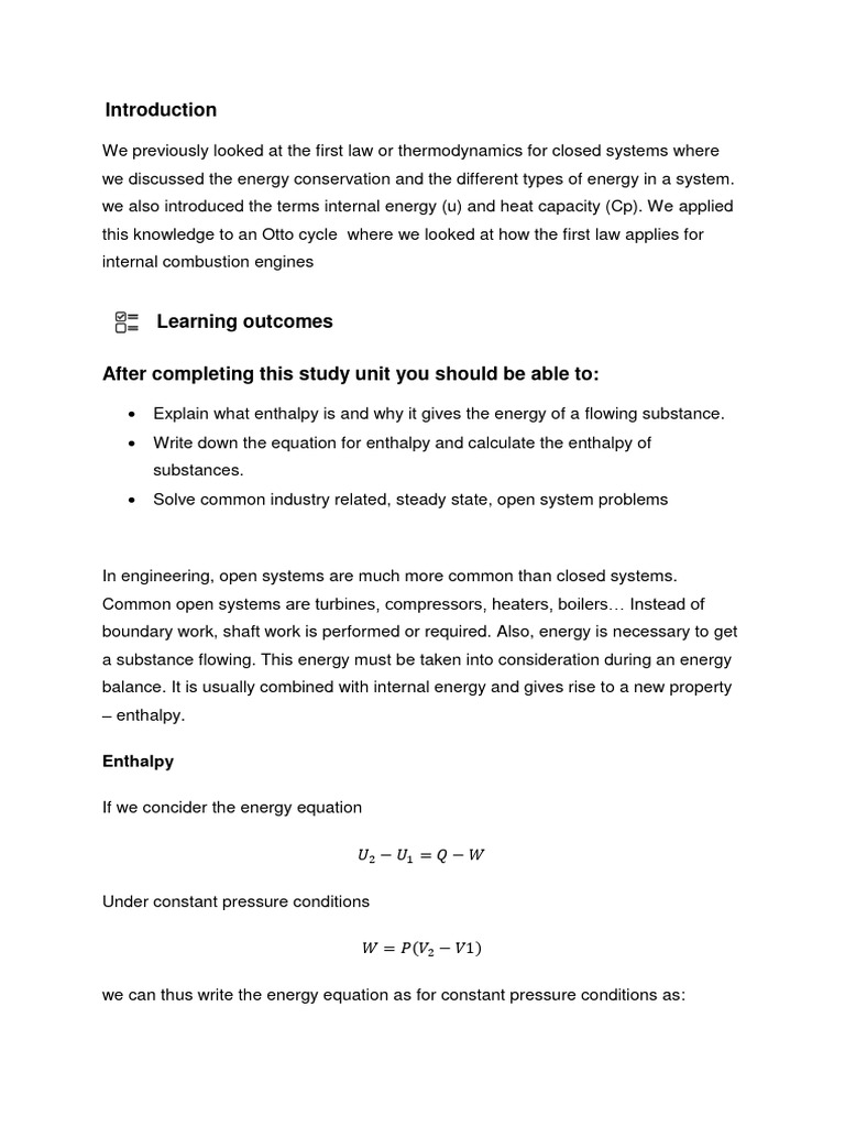 Understanding Enthalpy in Open Systems | PDF | Enthalpy | Gases