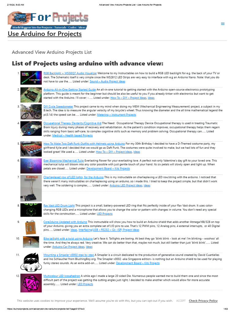 Advanced View Arduino Projects List - Use Arduino for Projects 3 | PDF