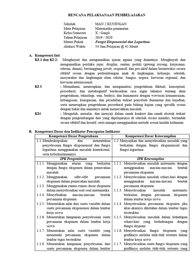 RPP Fungsi Eksponen & Logaritma 2019 | PDF