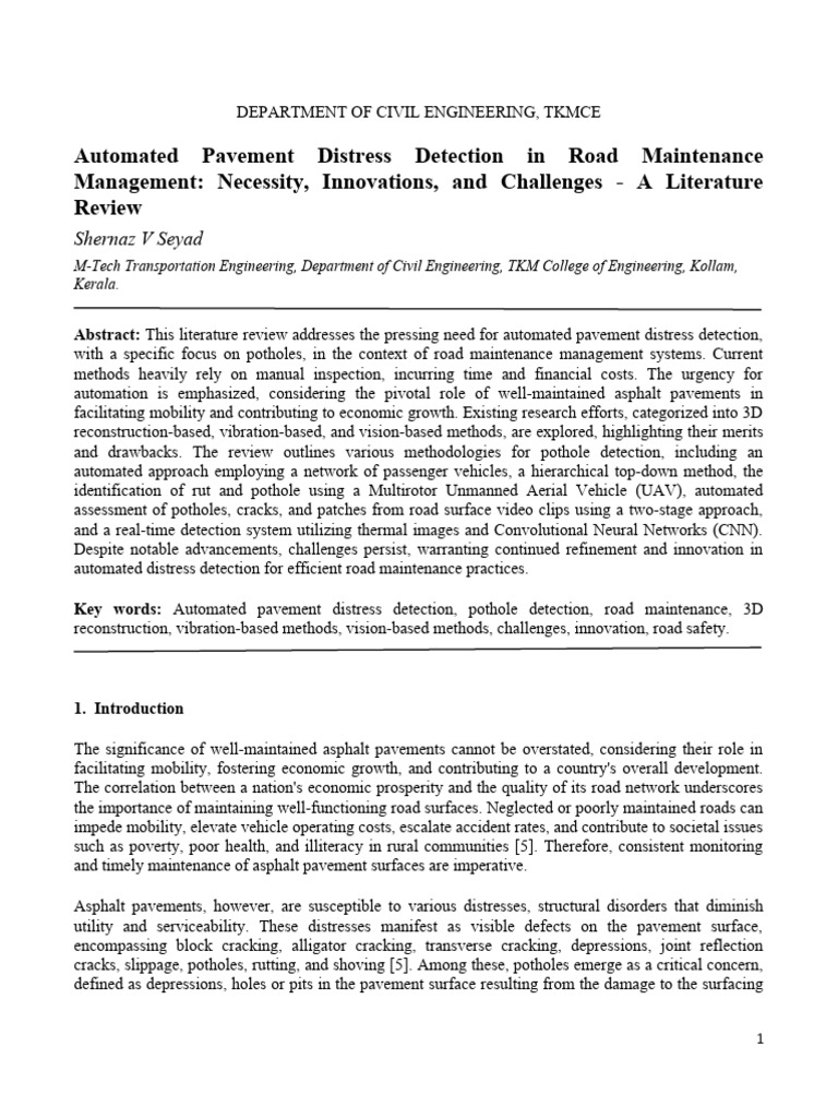 Automated Pavement Distress Detection in Road Maintenance Management ...