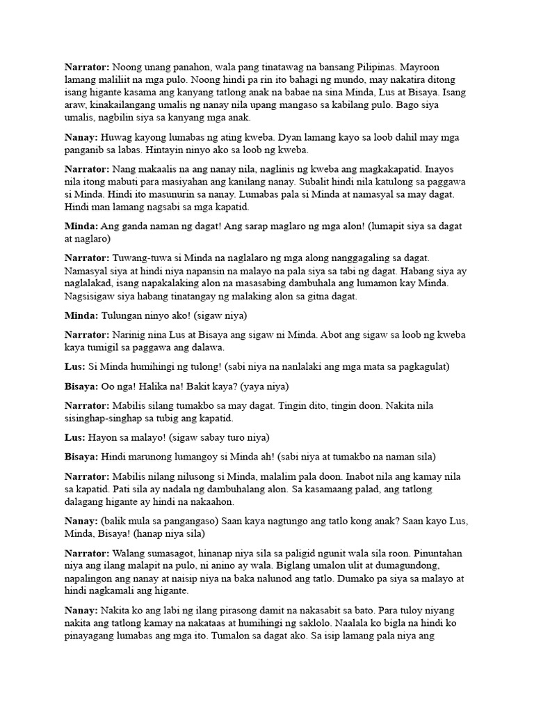 Sample Script for Alamat Ng Pilipinas | PDF