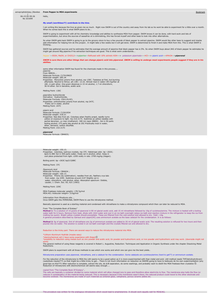 From Pepper (Piperonal) To Mda | PDF | Aldehyde | Ethanol