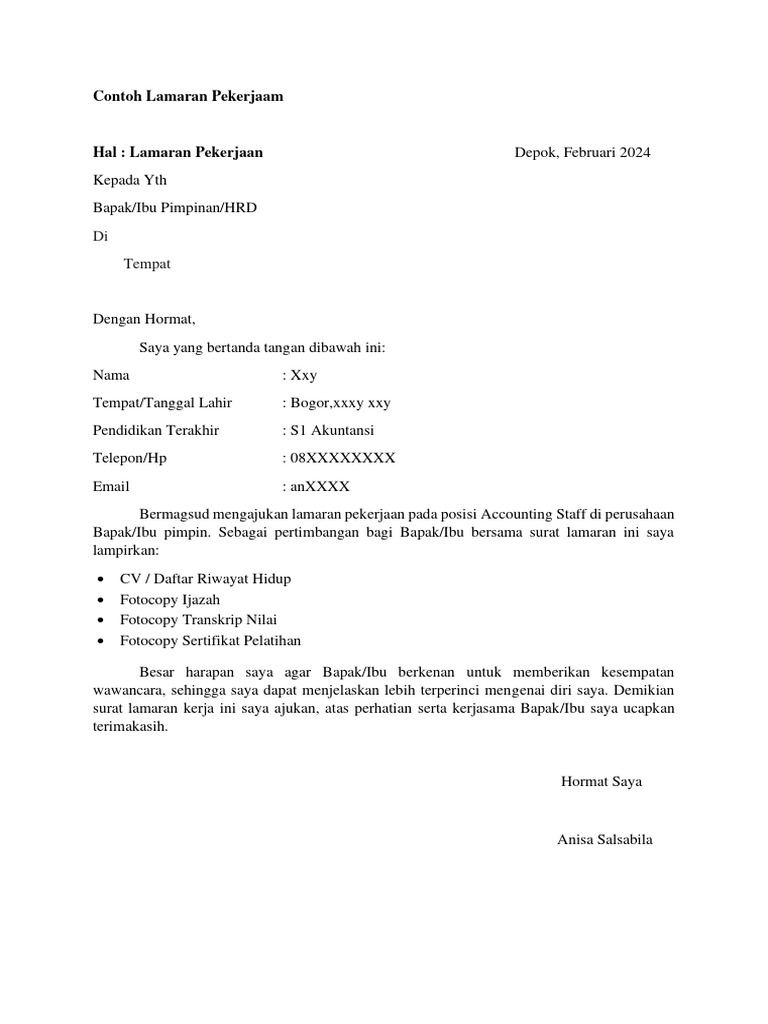 Contoh Lamaran Pekerjaan | PDF