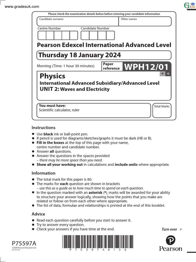 wph12 01 2024 Jan QP | PDF | Voltage | Light