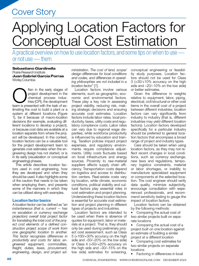 Applying Location Factors For Conceptual Cost Estimation Pdf Labour Economics Supply Chain