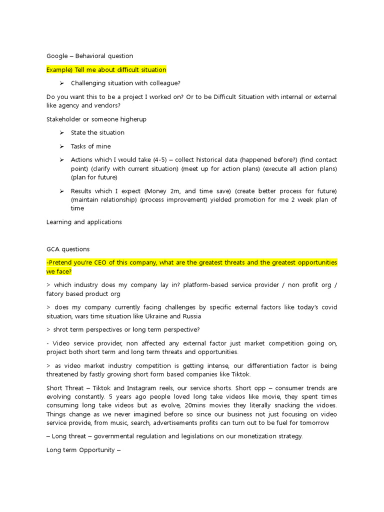 Specific GCA Questions Prep | PDF | Marketing | Marketing Strategy