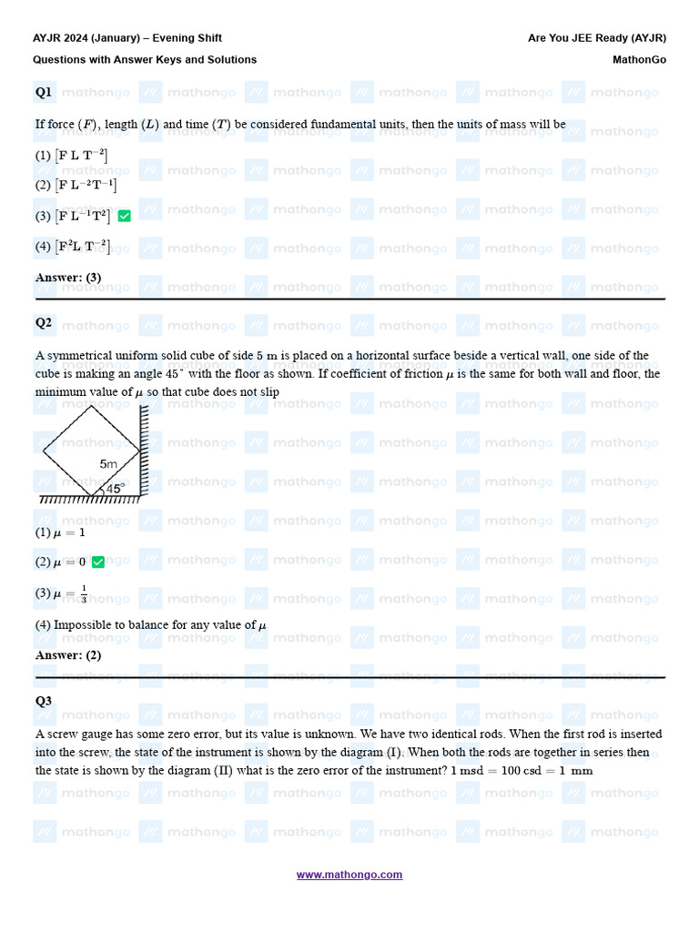 AYJR 2024 (January) - Evening Shift - Final Answer Keys | PDF | Gases ...