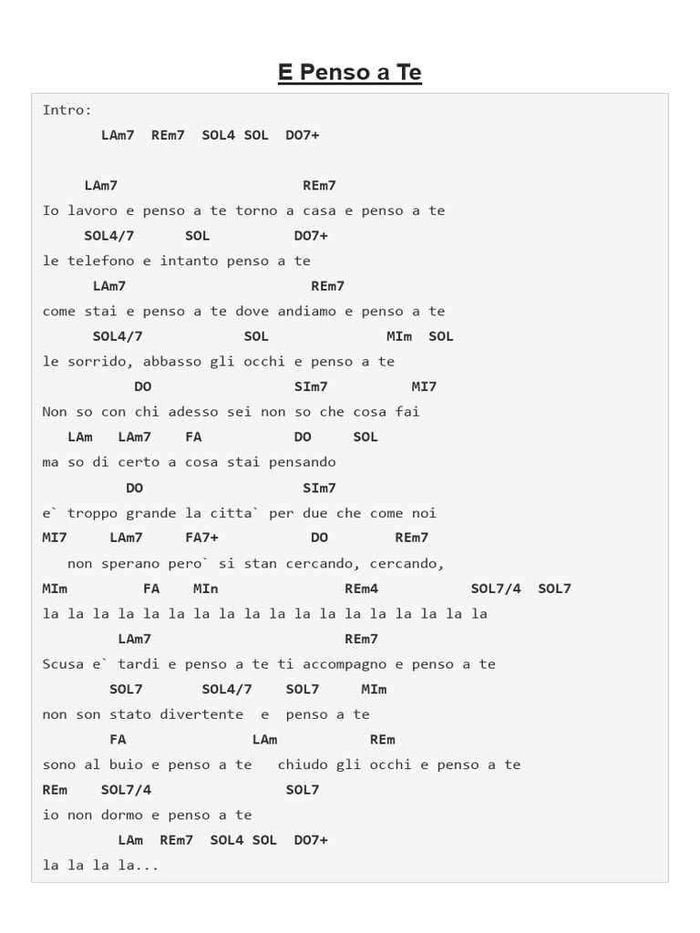 E Penso A Te - Accordi in LAm - Corretti Da Me | PDF