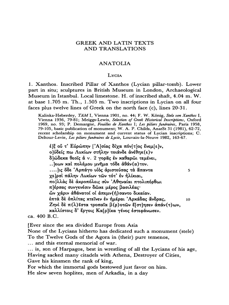GREEK AND LATIN TEXTS AND TRANSLATIONS ANATOLIA EGYPT Xanthos | PDF ...