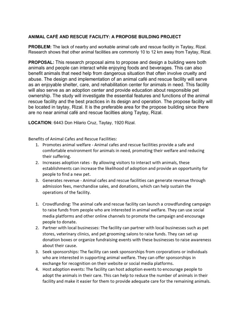 Animal Café and Rescue Proposal in Rizal | PDF | Animal Welfare | Pet