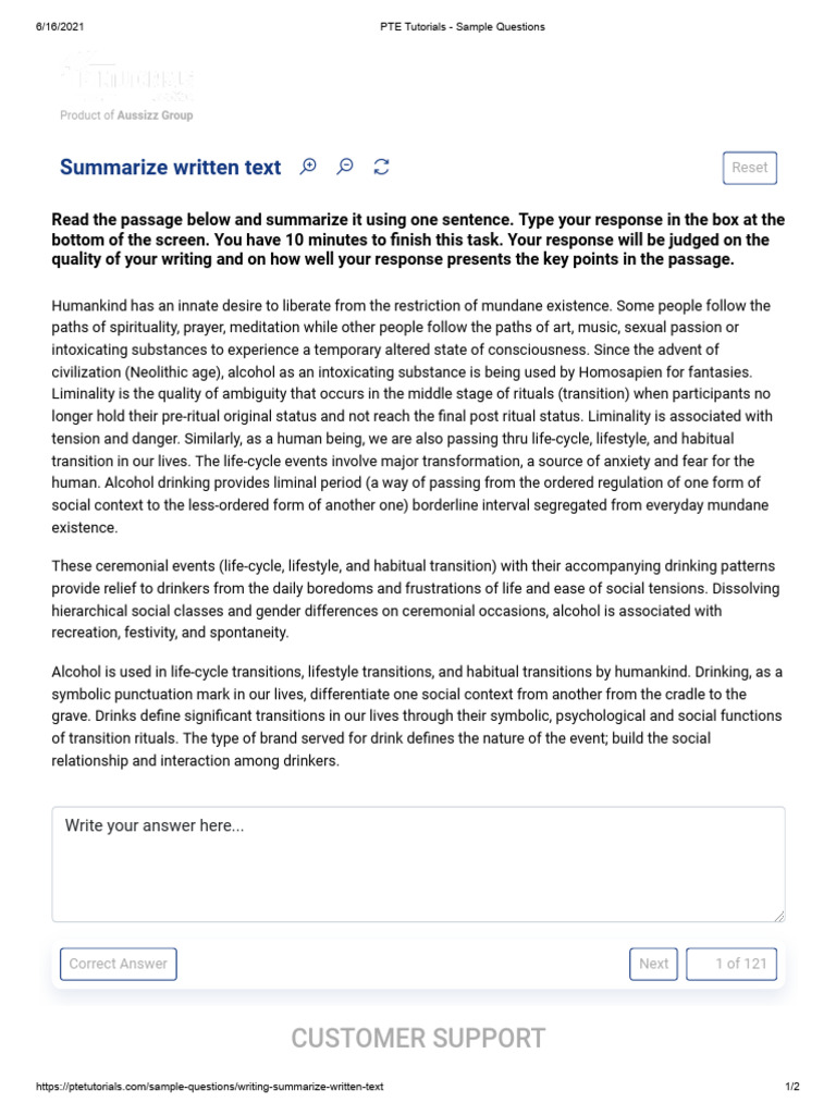 PTE Tutorials - Sample Questions | PDF