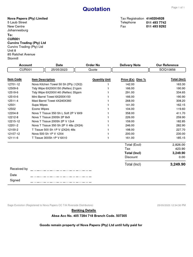 Quotation for Curviro Trading Order | PDF | Market (Economics)