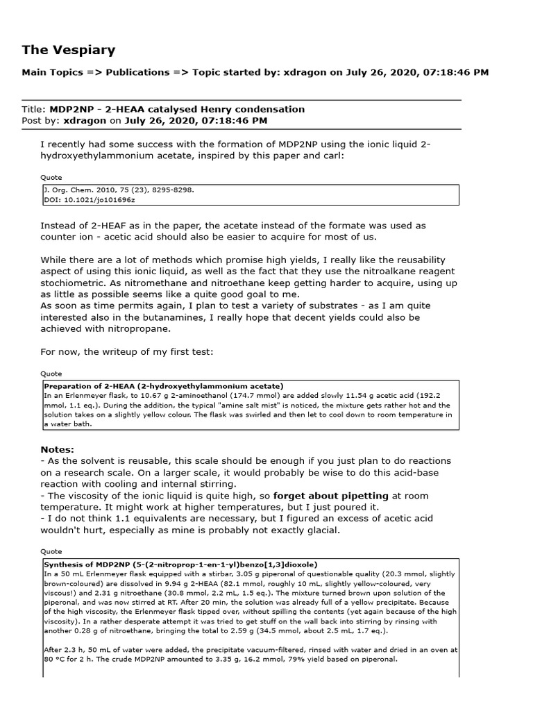MDP2NP 2-HEAA Catalysed Henry Condensation of Piperonal | Download Free ...
