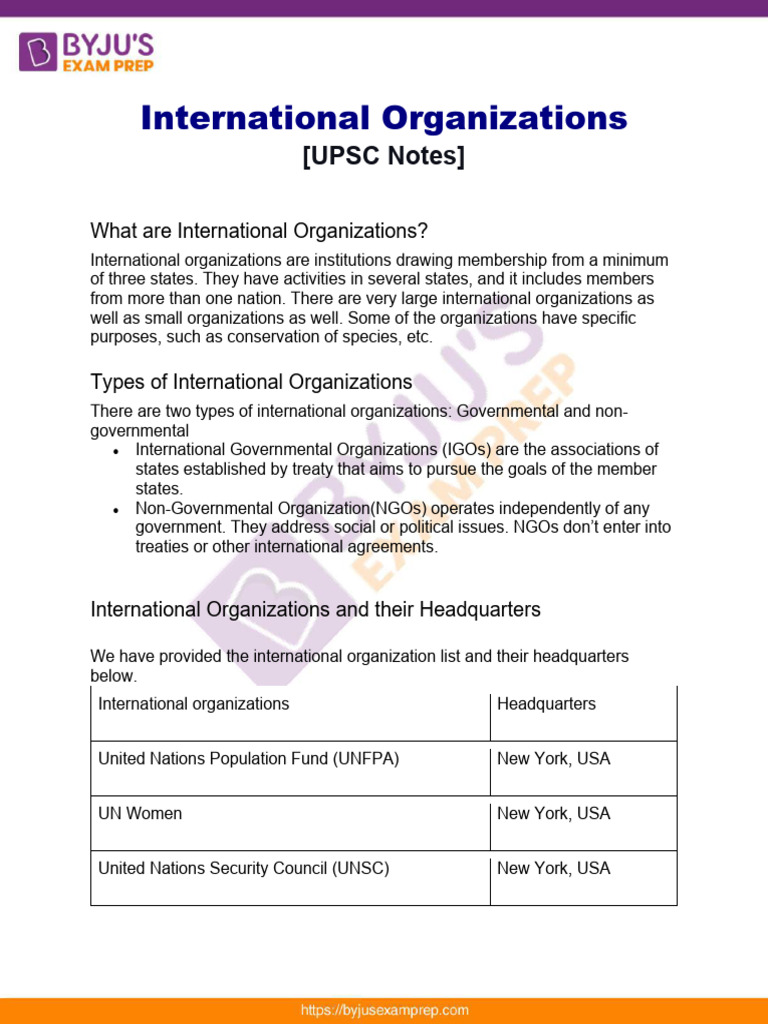 International Organizations Upsc Notes 47 | PDF | United Nations ...