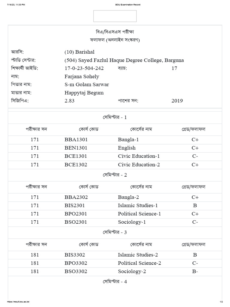 BOU Examination Record | PDF
