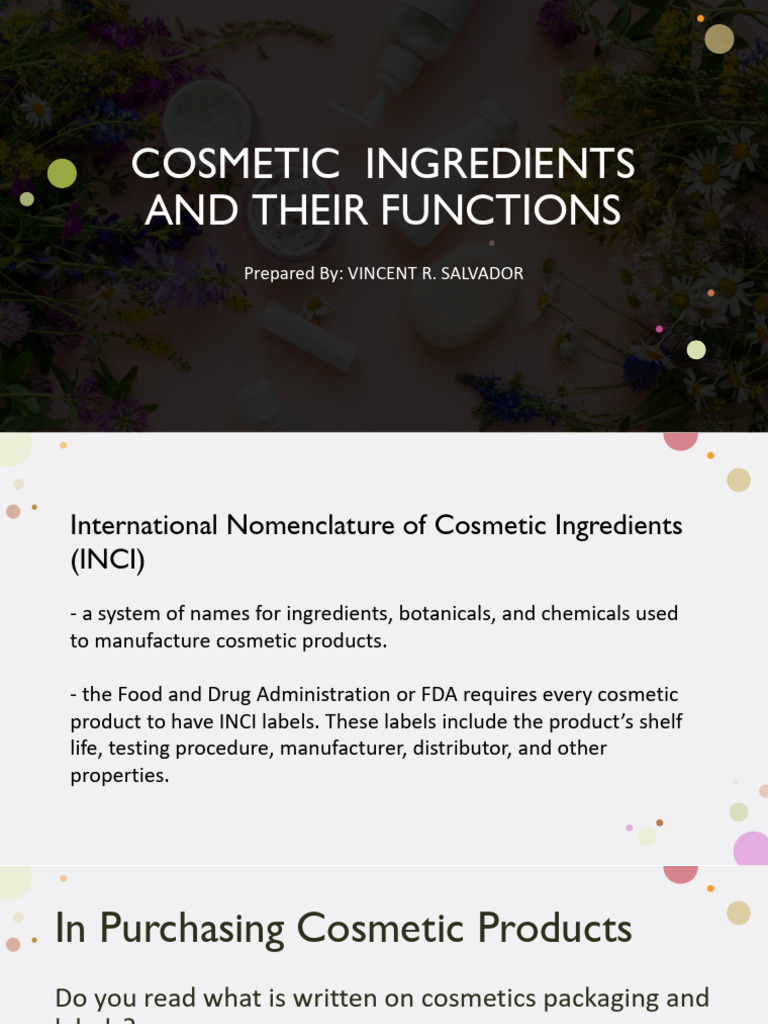 Cosmetic Ingredients and Their Functions PDF | PDF ...