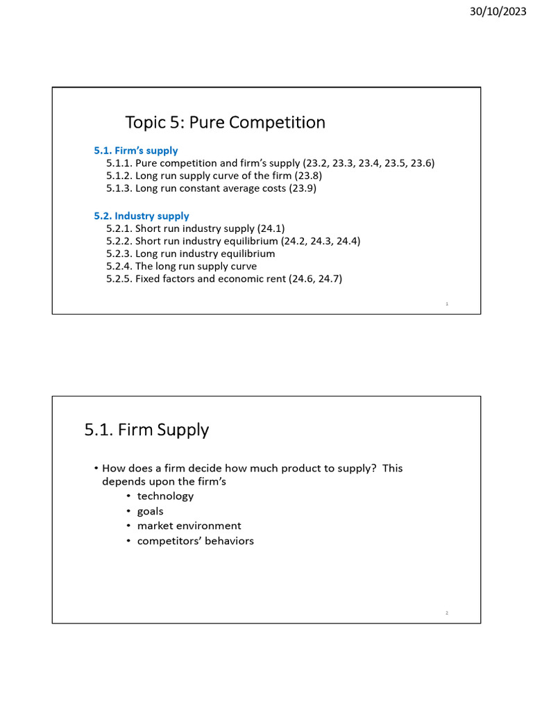 Topic 5 - Pure Competition | PDF | Supply (Economics) | Long Run And Short Run