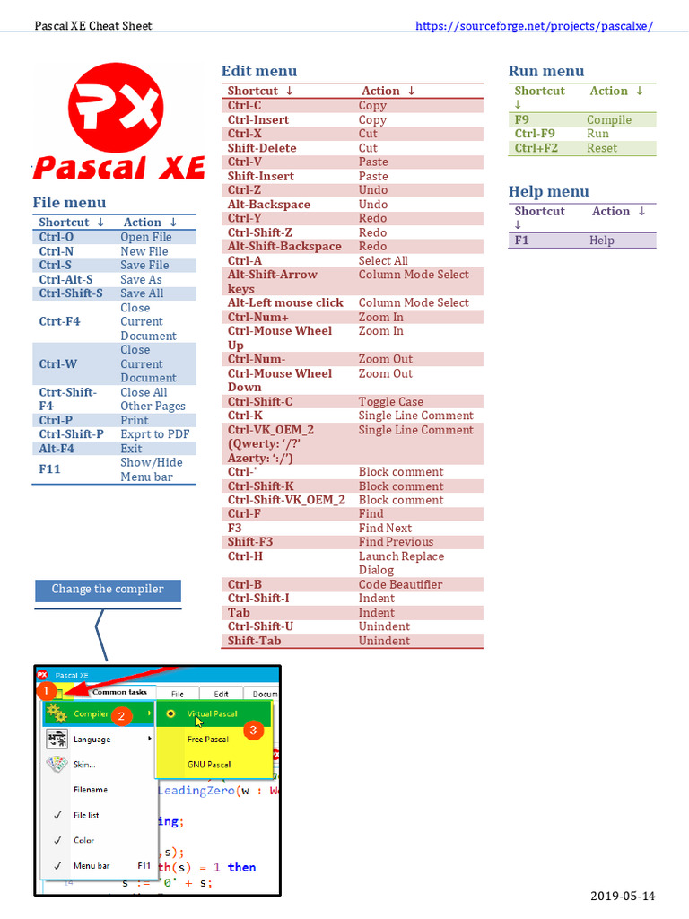 PascalXE Cheat Sheet | PDF | Personal Computers | Ibm Pc Compatibles