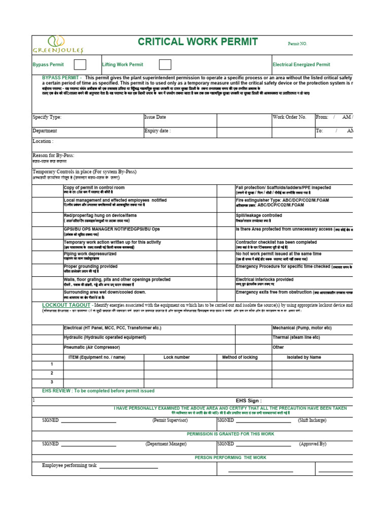 Critical Work Permit... | PDF