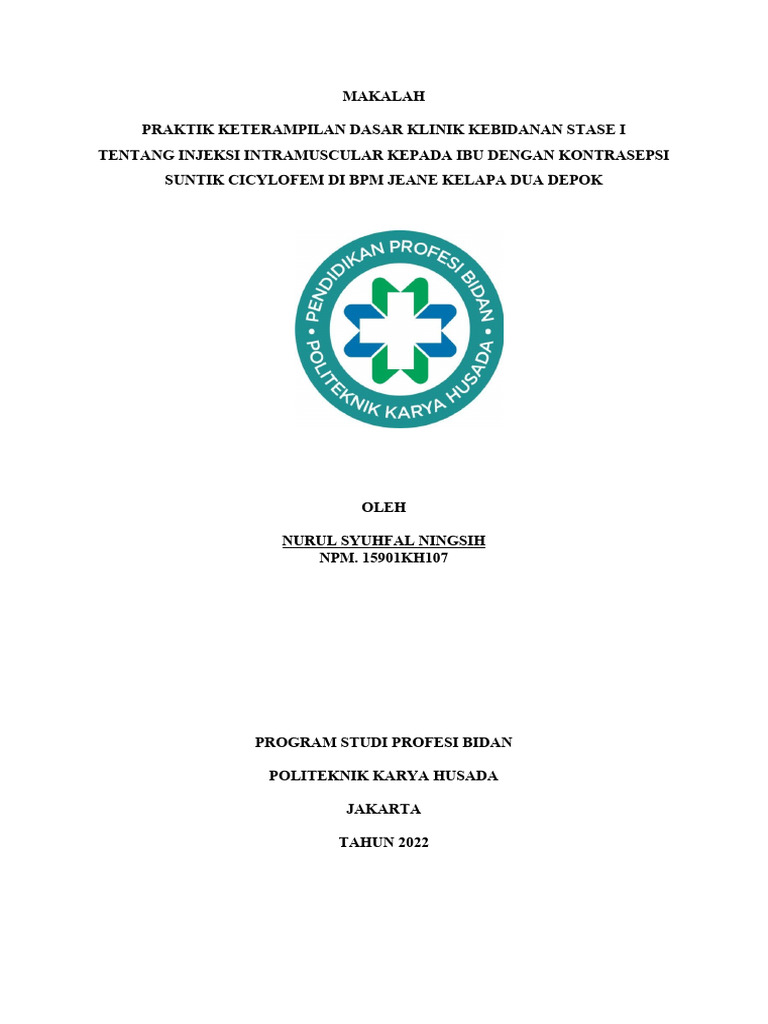 Makalah Injeksi Im PD Pasien KB Suntik Cyclofem | PDF | Pengembangan ...