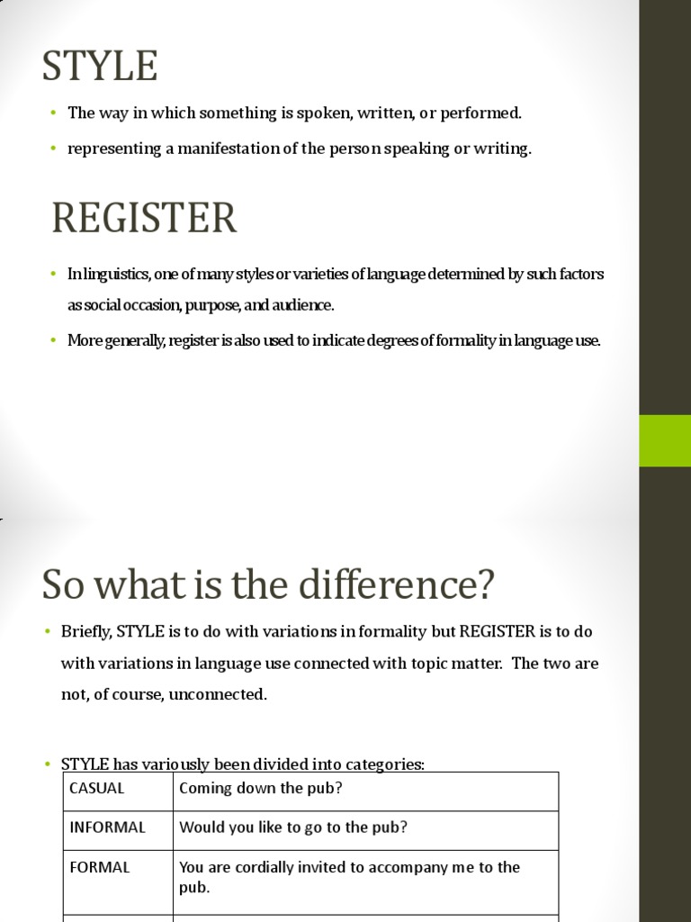 Style & Register | Download Free PDF | Cognition | Human Communication