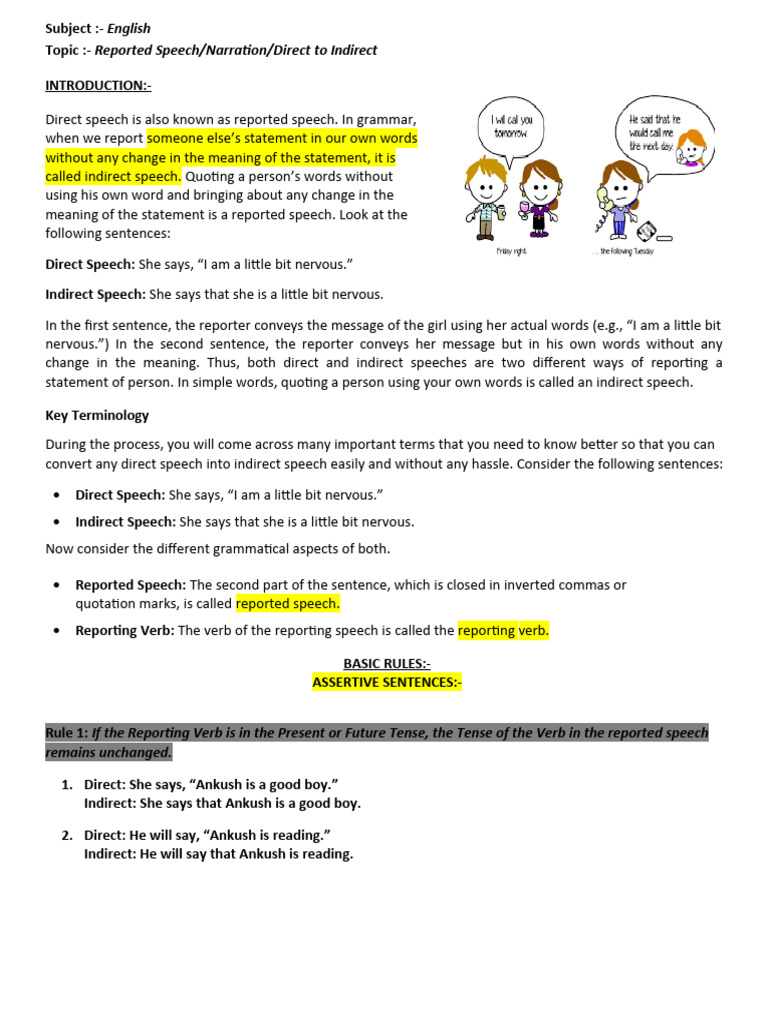 Direct and Indirect Speech NOTES | PDF | Grammatical Tense | Languages